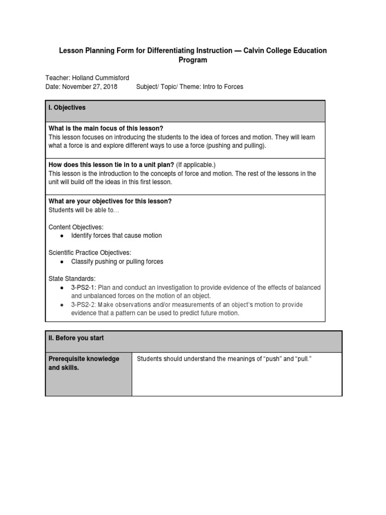 Intro To Forces Lesson | Download Free PDF | Educational Assessment | Force