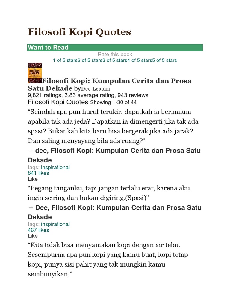 Filosofi Kopi Quotes | PDF