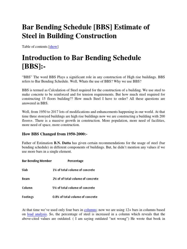 Bar Bending Schedule for Steel Estimation | PDF | Economic Sectors ...