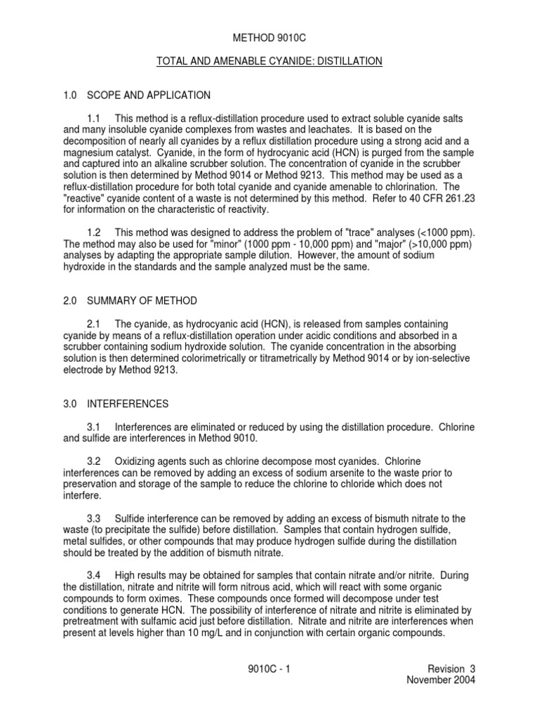 Total & Amenable Cyanide (Distillation) - Method 9010C | PDF | Chlorine ...