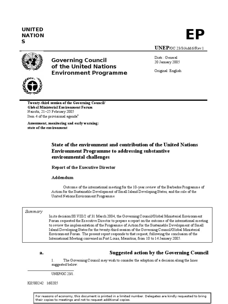 Unep Governing Council of The United Nations Environment Programme ...