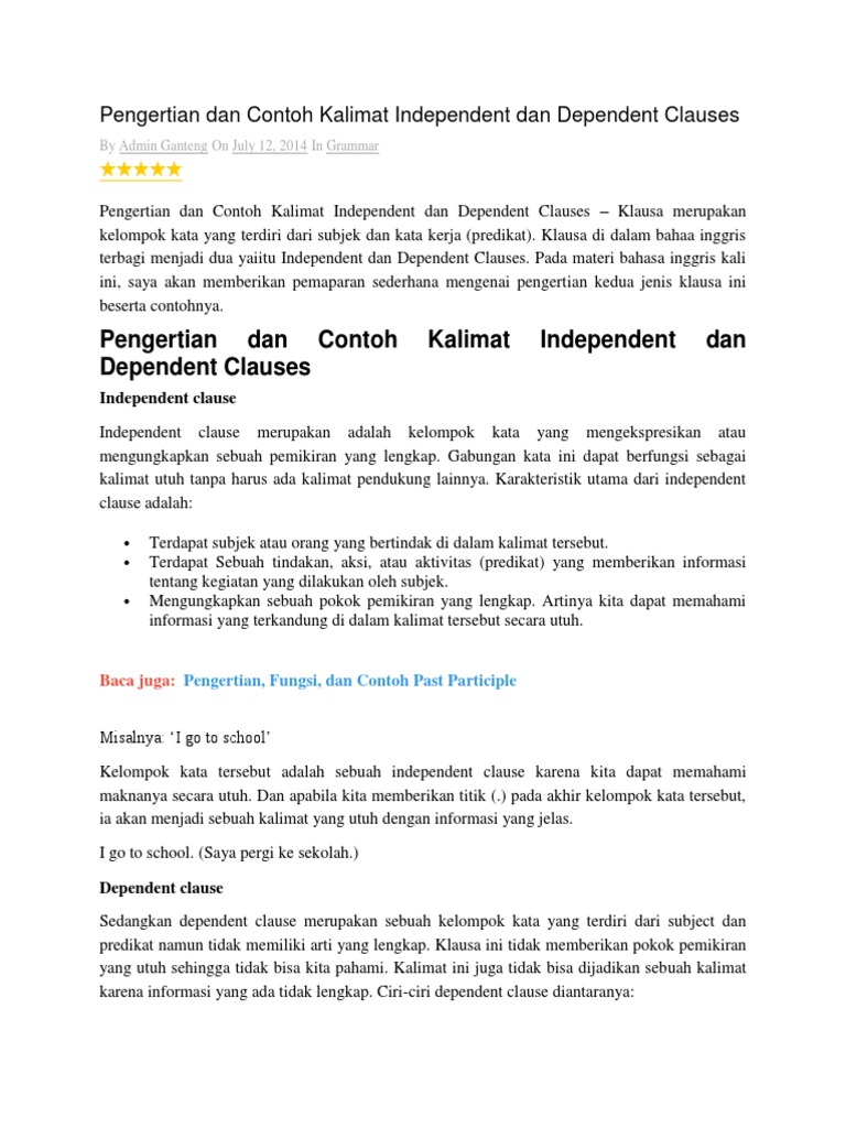 Contoh Klausa Independen dan Dependen | PDF | Seni & Disiplin Bahasa