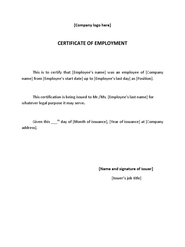 Certificate of Employment COE Template | PDF