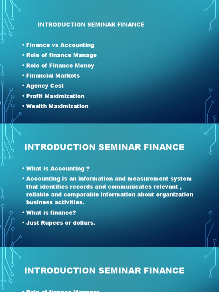 Finance Seminar: Key Concepts Explained | PDF | Accounting | Money