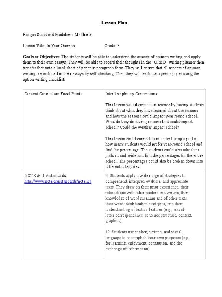 In Your Opinion Lesson Plan | PDF | Lesson Plan | Essays