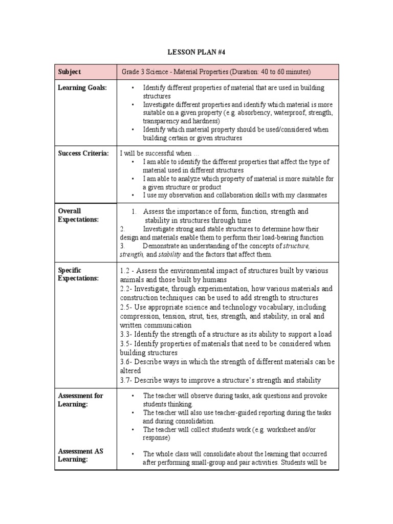 Lesson Plan Analysis Grade 3 - Science | PDF | Structural Engineering ...