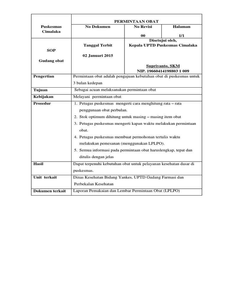 Sop Permintaan Obat | PDF