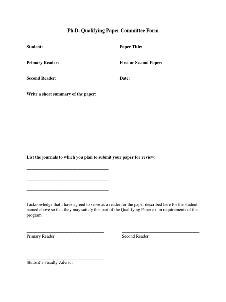 Ph.D. Qualifying Paper Form | PDF