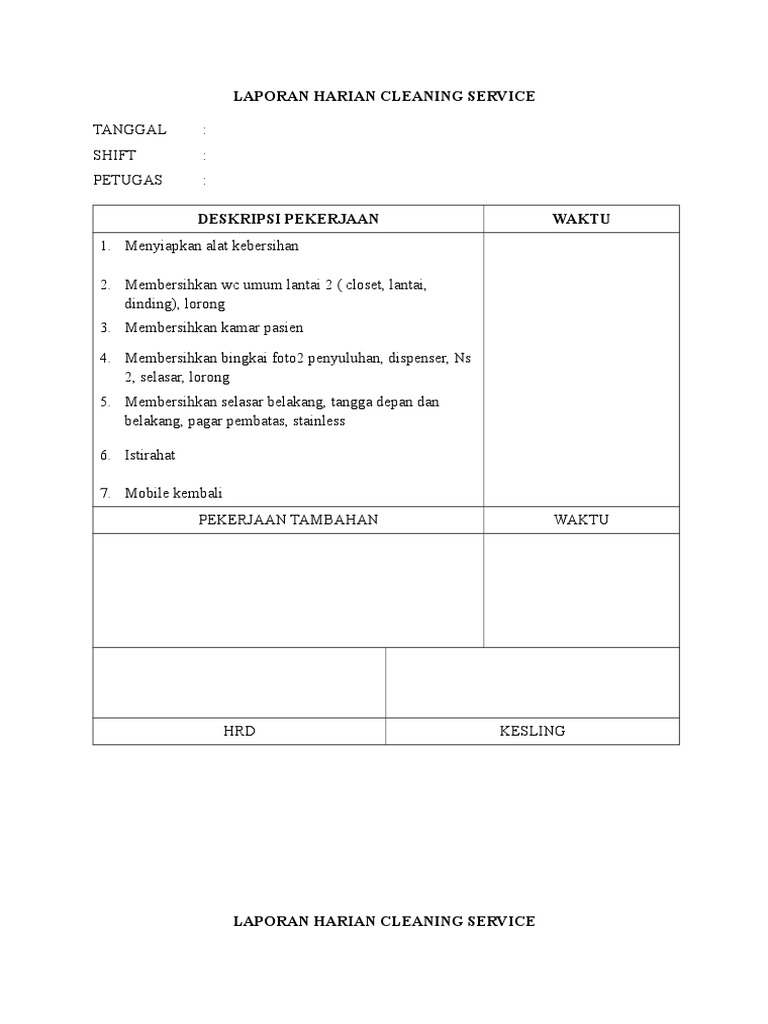 Laporan Harian Tambahan Cleaning Service | PDF