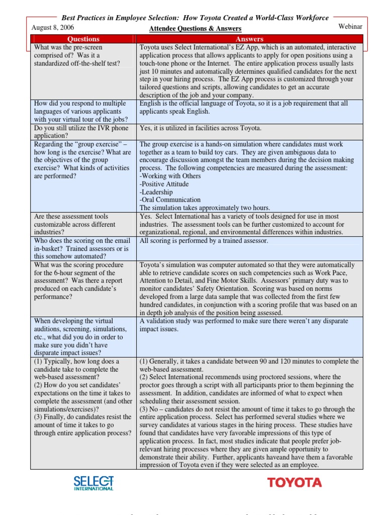 What Is On The Toyota Assessment Test