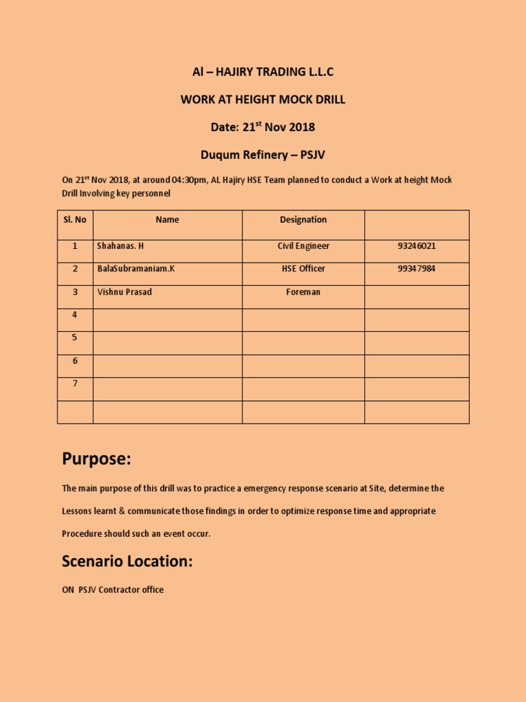Mock Drill | PDF | First Aid | Health Care