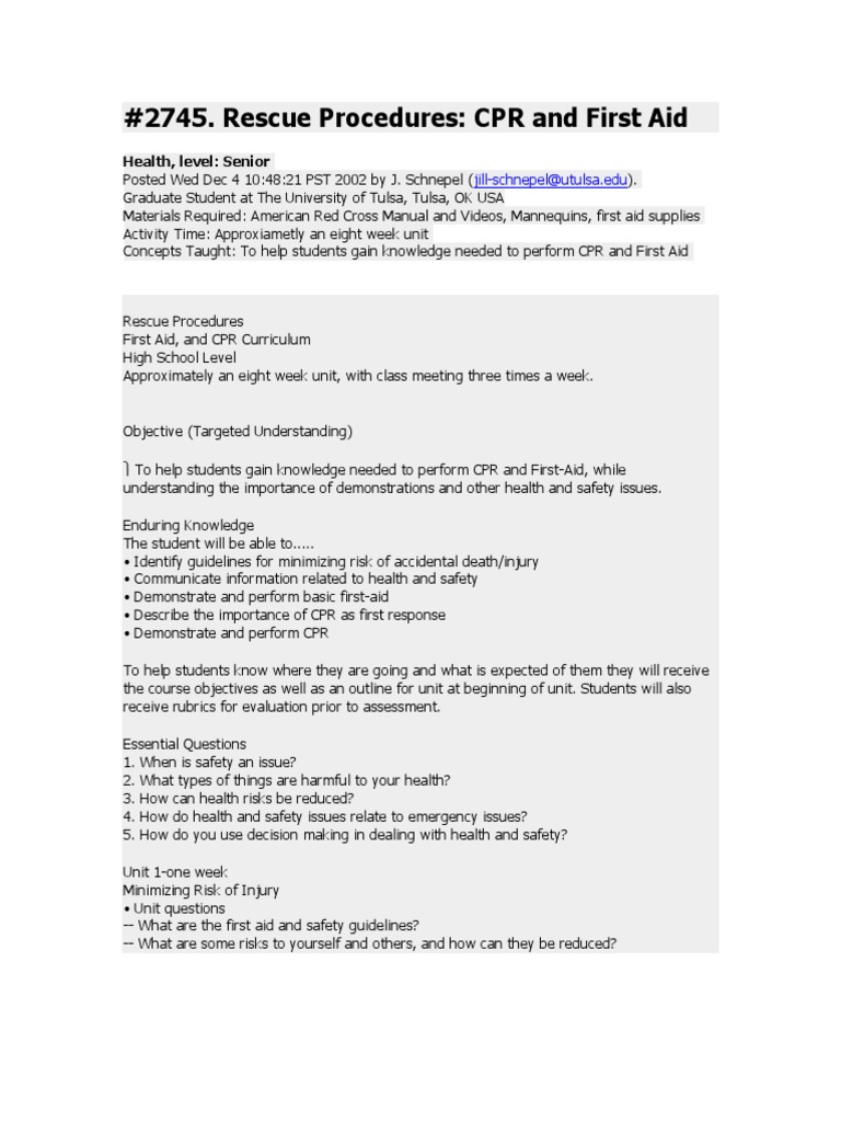 High School First Aid and CPR Course | PDF | First Aid | Rubric (Academic)