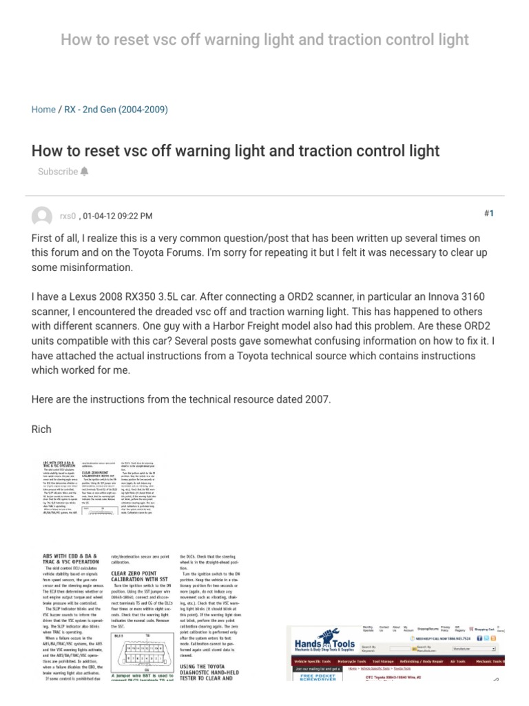 Reset VSC and Traction Lights Lexus RX350 | PDF | Manufactured Goods ...