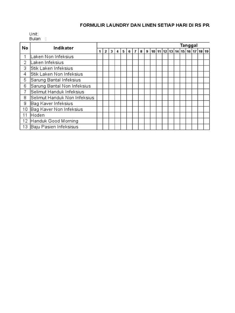 Formulir Laundry Dan Linen Setiap Hari RSPB | PDF