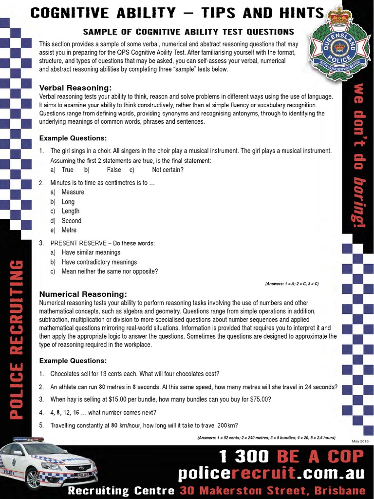Cognitive Ability Test Sample Questions | PDF | Reason | Question
