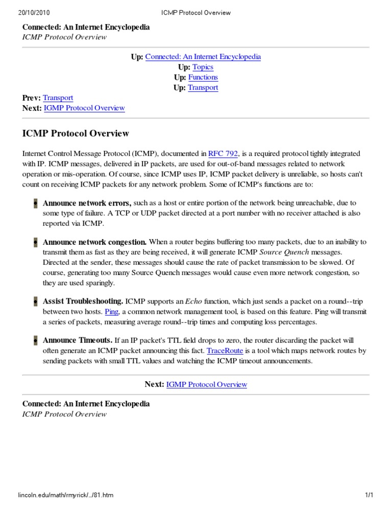 ICMP Protocol Overview | PDF