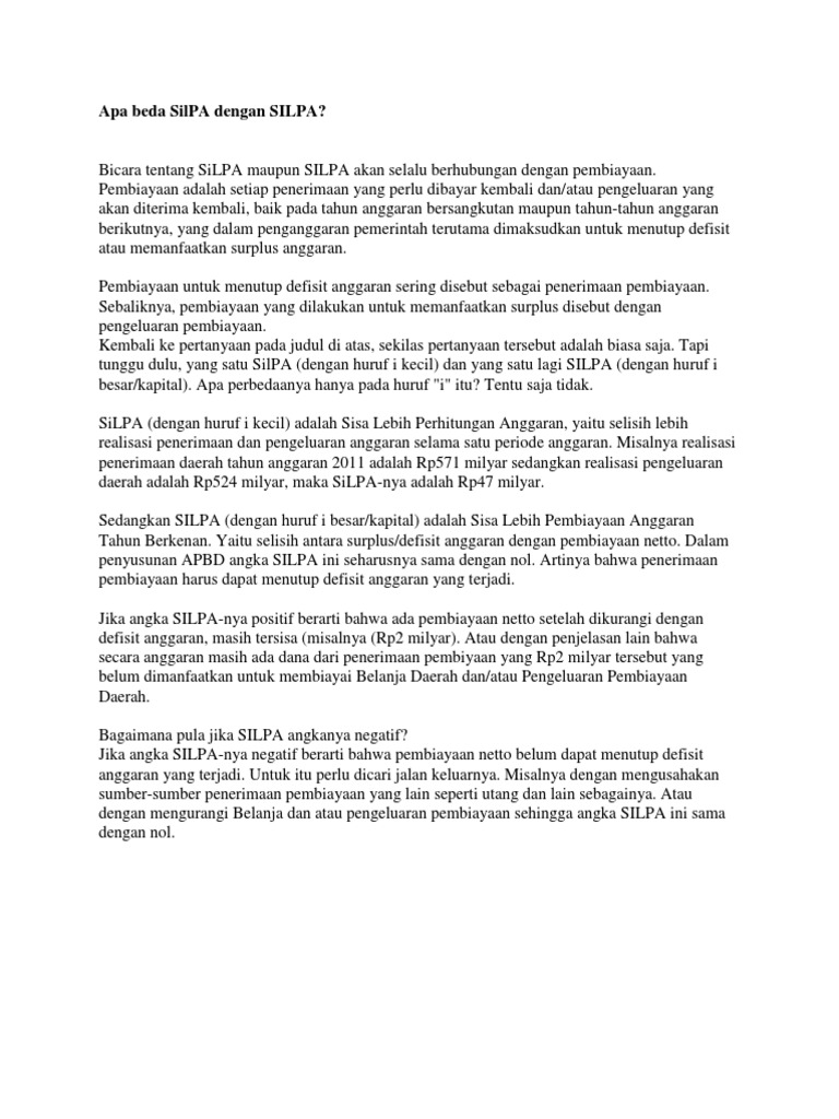 Apa Beda SilPA Dengan SILPA-2 | PDF | Ilmu Sosial