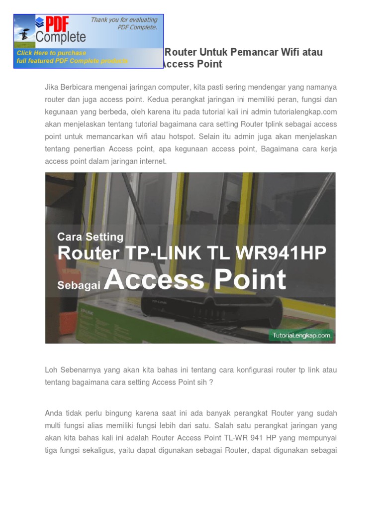 Setting Wireless Router Untuk Pemancar Wifi Atau Access Point | PDF