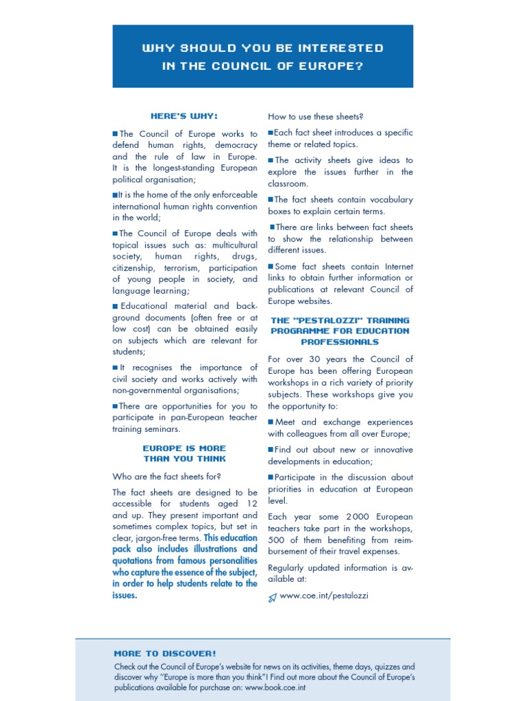 Kit of Educational Fact Sheets About The Council of Europe and Human ...