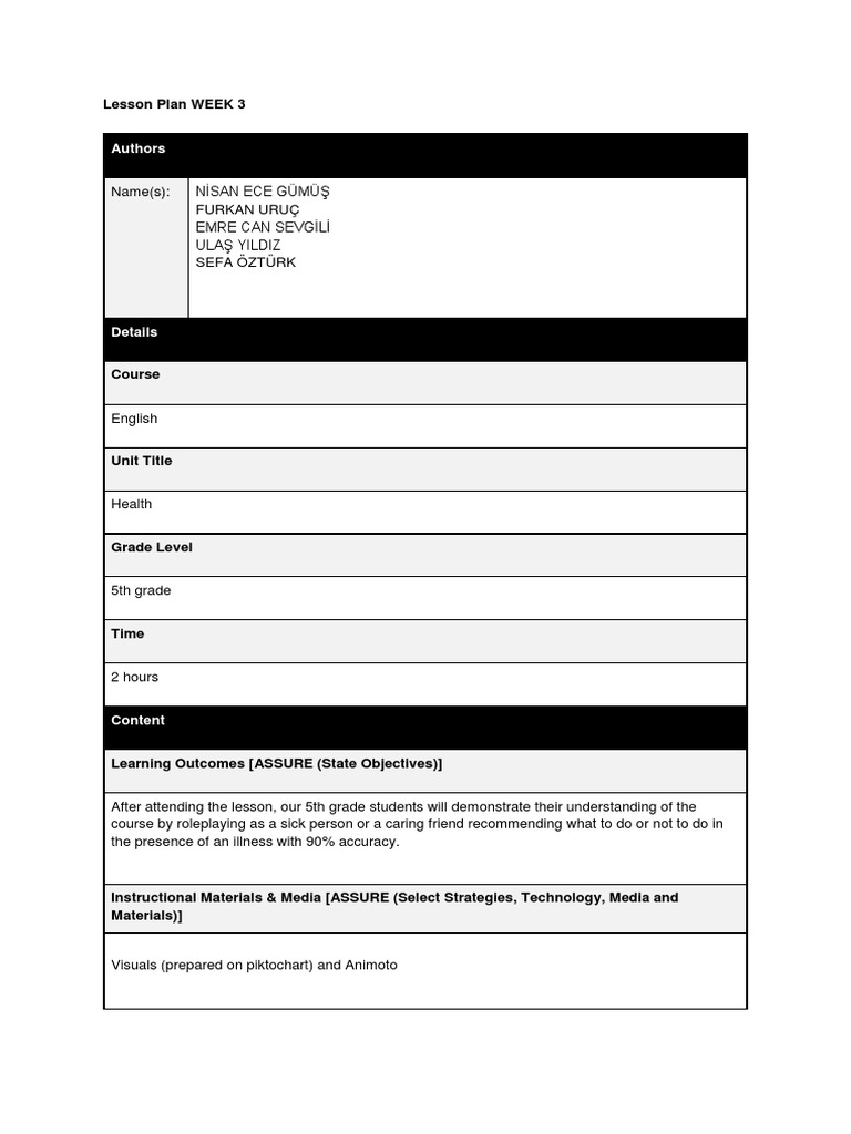 Lesson Plan Week 3 | PDF | Lesson Plan | Teachers
