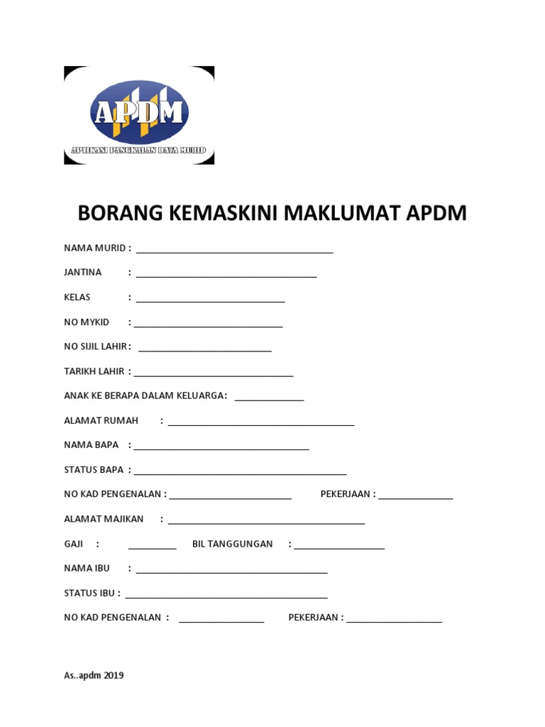 Borang Kemaskini Maklumat Apdm | PDF