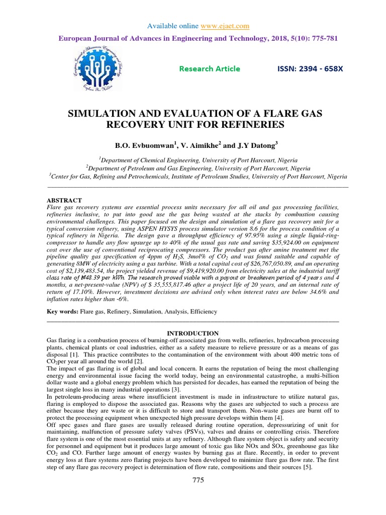 Simulation and Evaluation of Flare Gas Recovery Unit For Refineries ...