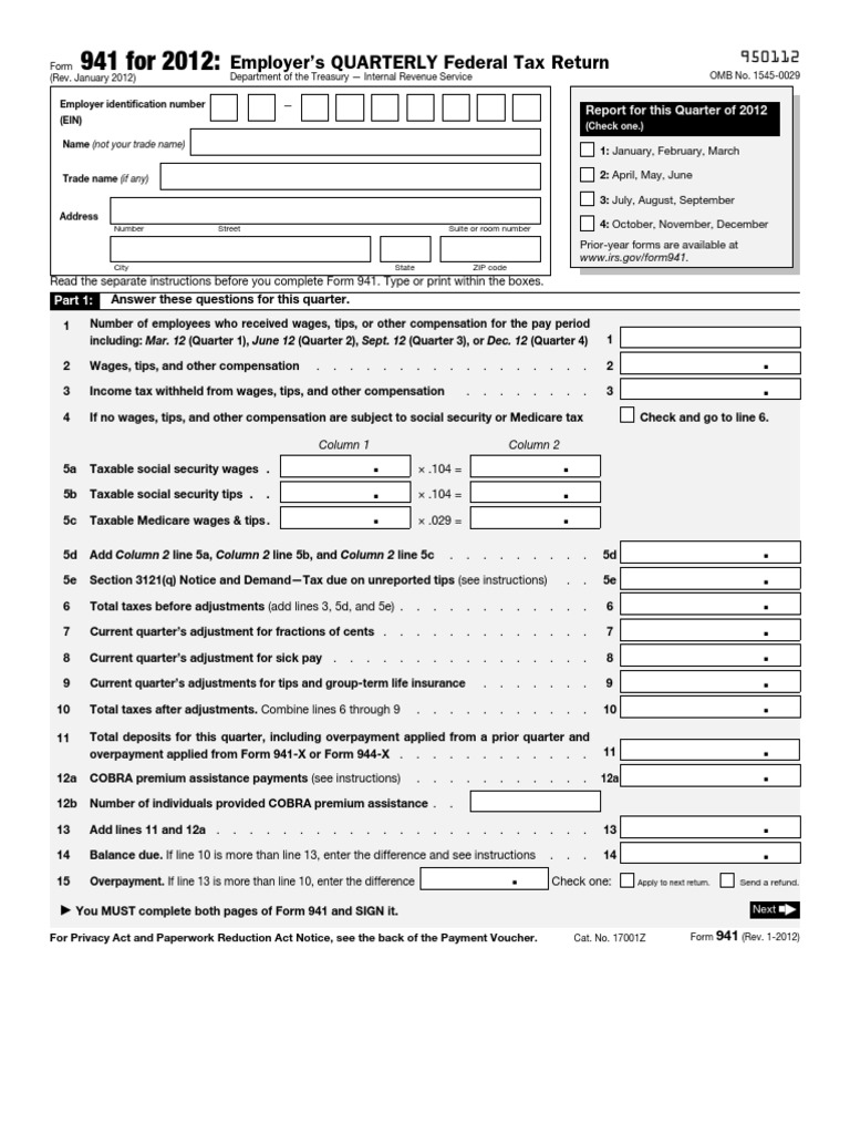 Employer's QUARTERLY Federal Tax Return: Answer These Questions For ...
