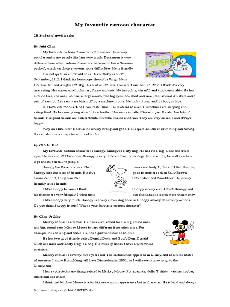 2B My favourite cartoon character.doc | Winnie The Pooh | Leisure