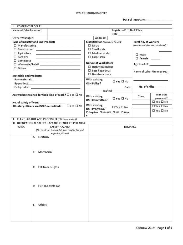 Walk Through Survey | PDF | Occupational Safety And Health | Sanitation