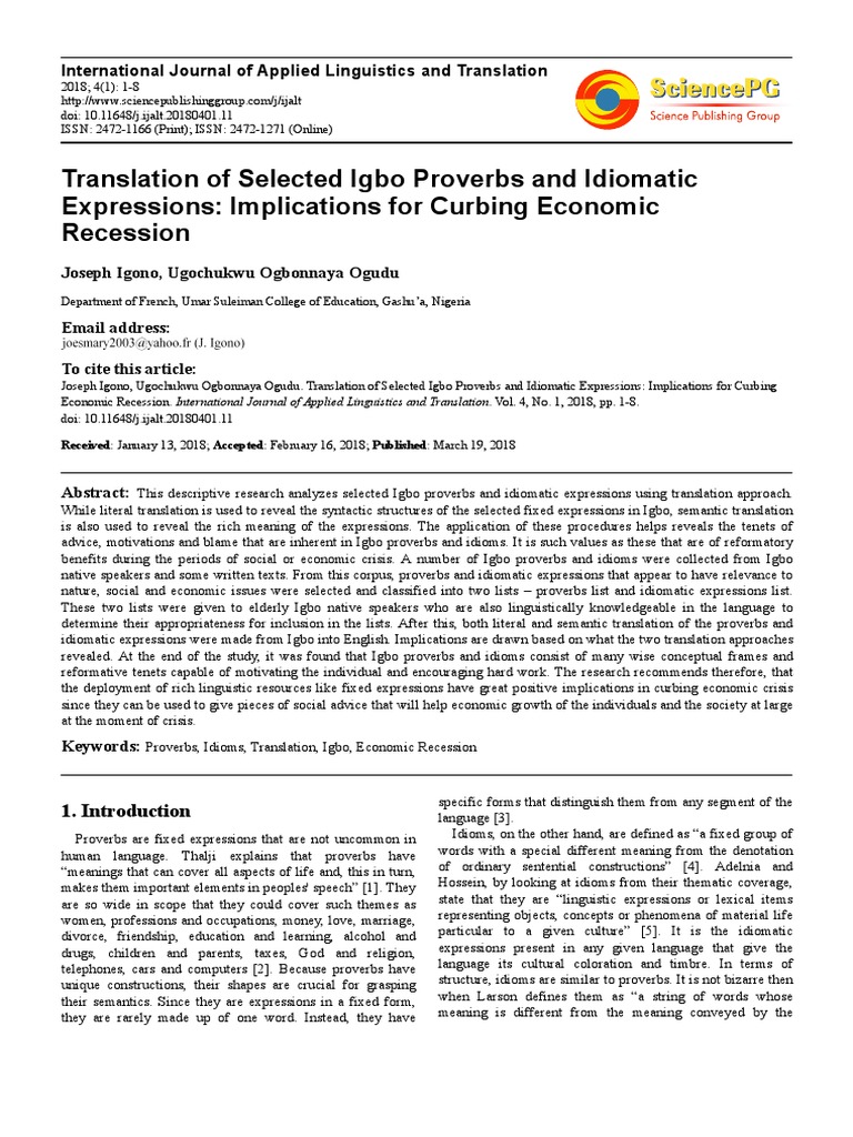 A Case Study On Igbo Proverb | PDF | Idiom | Human Communication