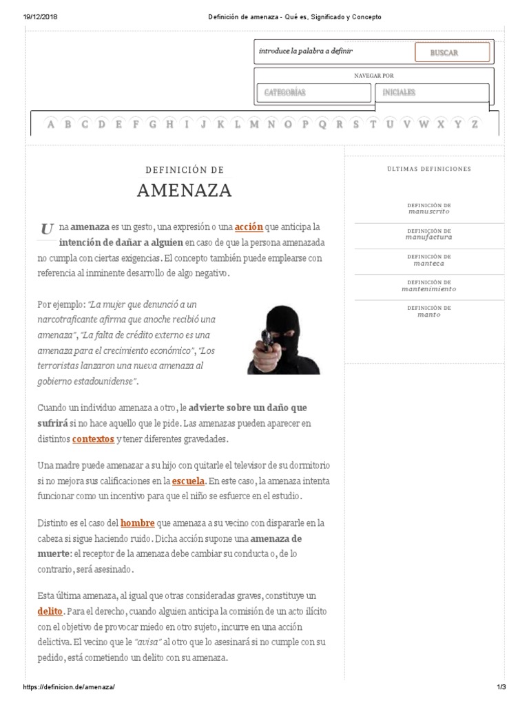Definición de Amenaza - Qué Es, Significado y Concepto | Ocio | Agitación