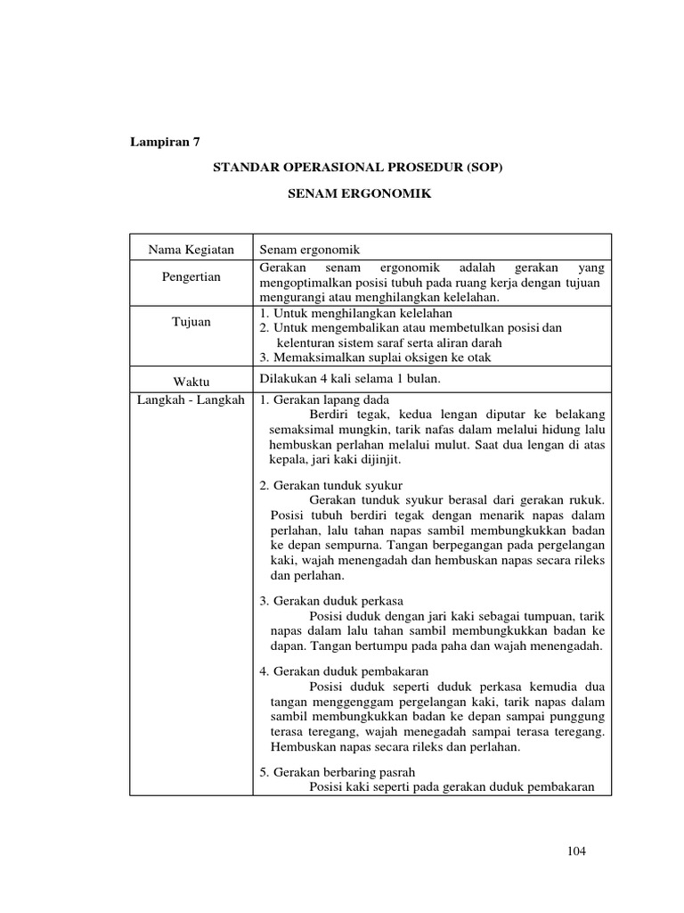 Standar Operasional Prosedur Senam Ergonomik untuk Meningkatkan ...