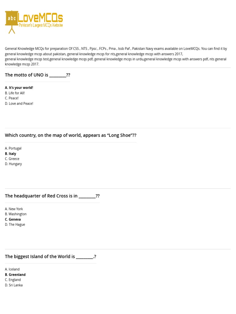 General Knowledge MCQs | PDF | Asia | Gulf Cooperation Council