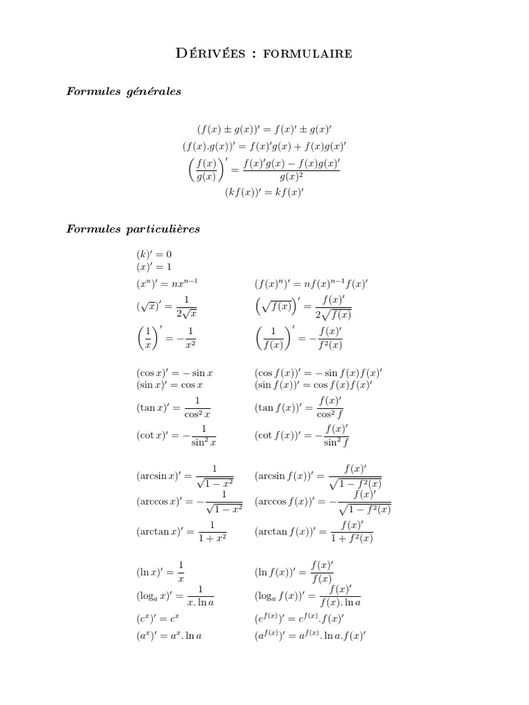 Formulaire de Derivation PDF | PDF