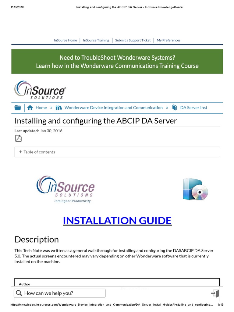 Installing and Configuring The ABCIP DA Server - InSource KnowledgeCenter PDF | Download Free ...