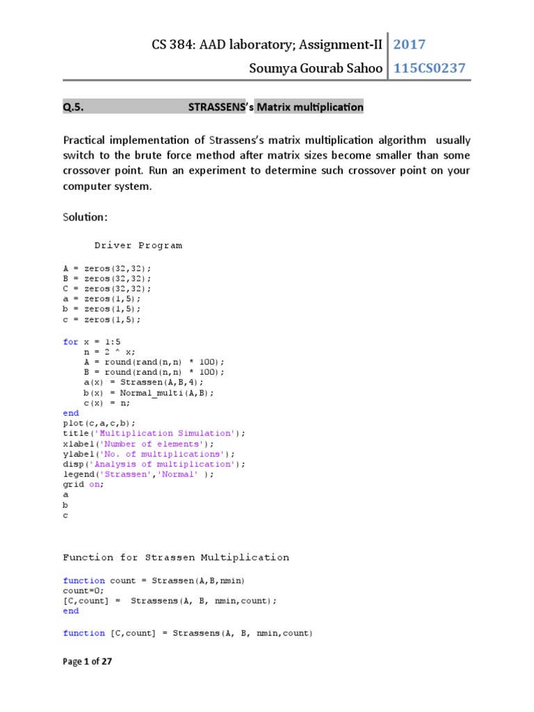 Strassen's Algorithm and Quick Select Analysis | PDF | Mathematics | Mathematical Analysis