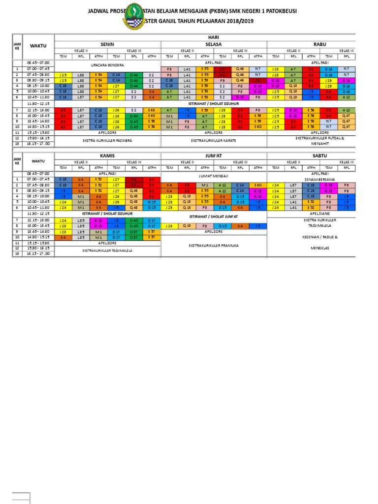 Jadwal Pelajaran SMK New 50 T. Indstri Kelas Xi & Xii | PDF