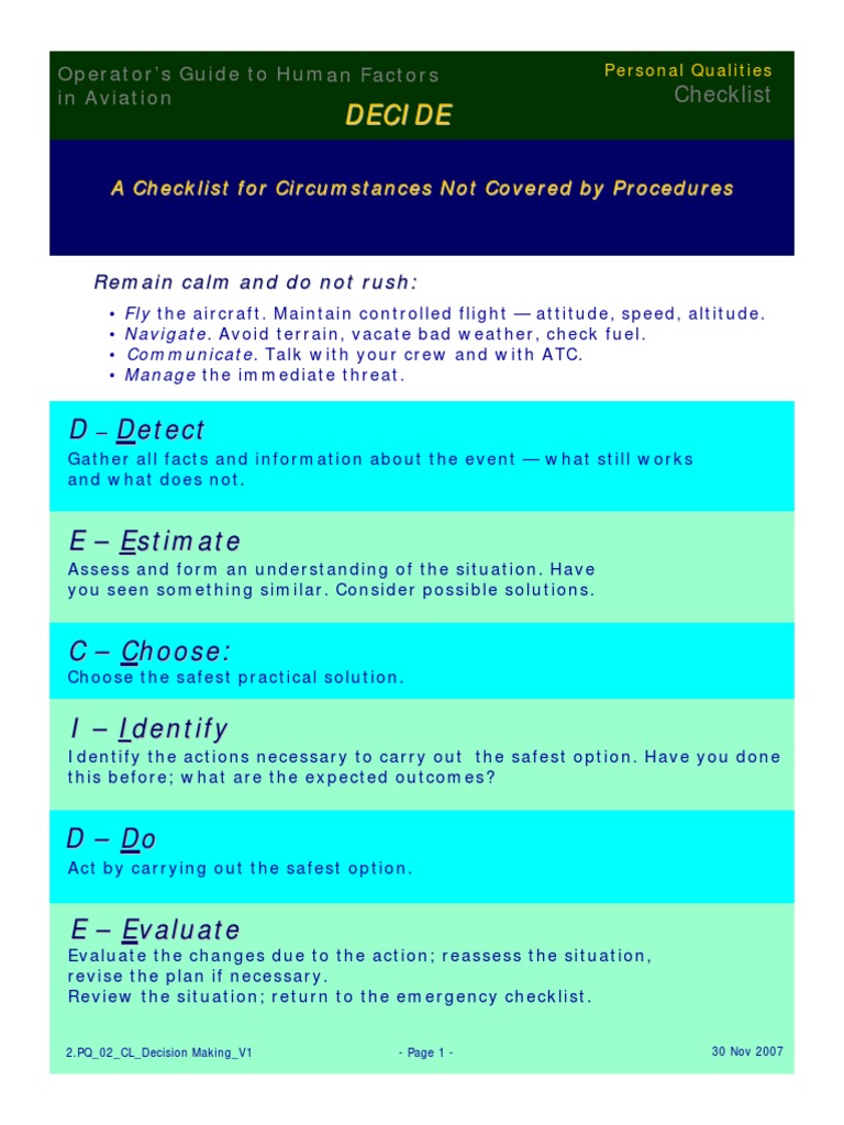 DECIDE Checklist | Download Free PDF | Aviation Safety | Aviation
