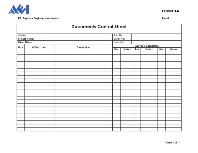 Exhibit 3-6 Documents Control Sheet | PDF