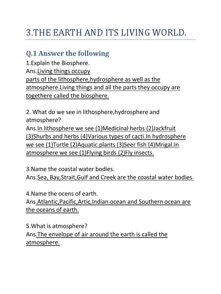 3.the Earth and Its Living World.: Q.1 Answer The Following | PDF