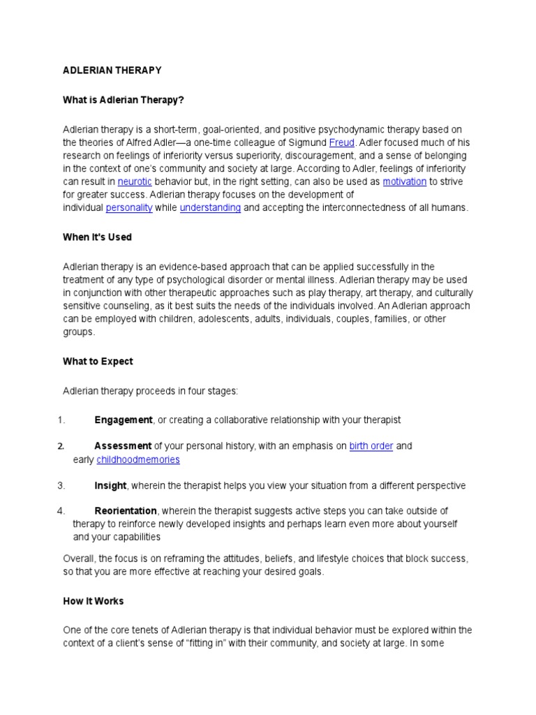 Adlerian Therapy | PDF | Psychotherapy | Behavioural Sciences