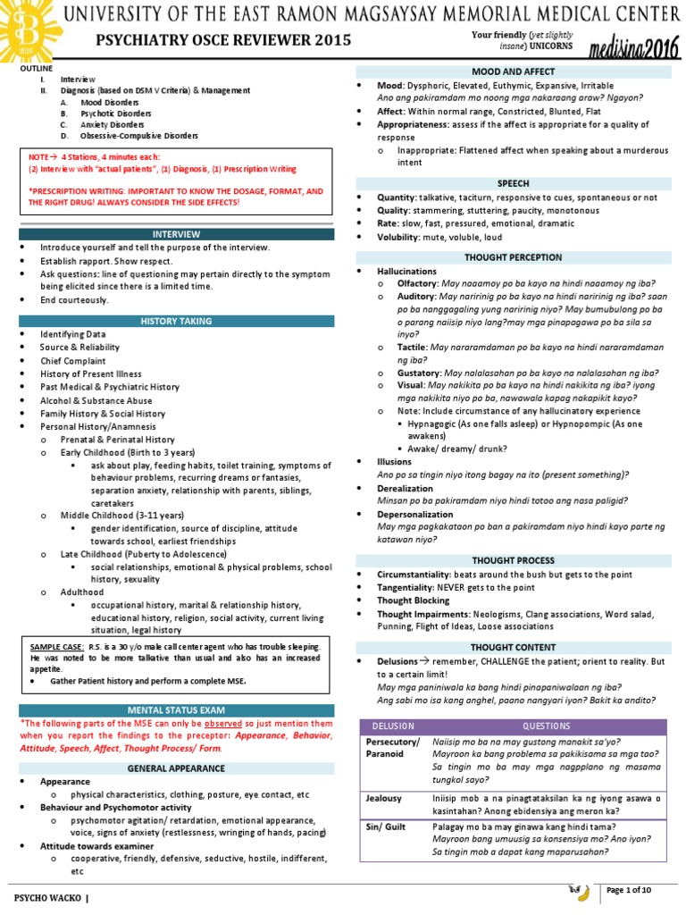 Psych Osce Reviewer 1 | PDF | Bipolar Disorder | Antipsychotic