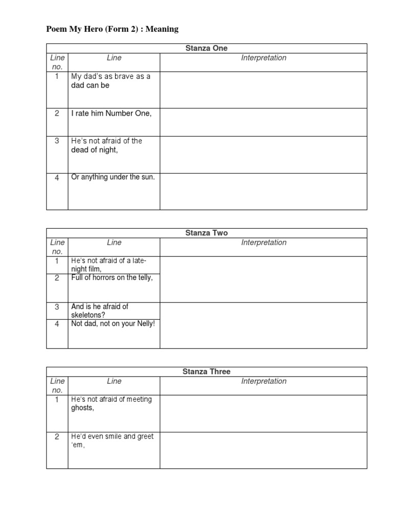 My Hero Poem Analysis and Interpretation | PDF