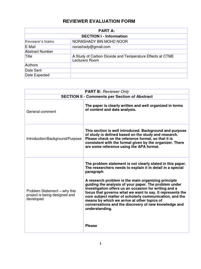 Reviewer Evaluation Form (Temprature) | PDF | Evaluation | Cognition