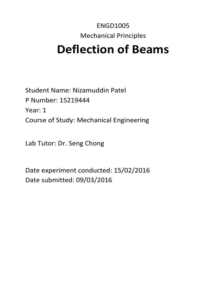 ENGD1005 Deflection of Beams Experiment 2015 | PDF | Beam (Structure ...