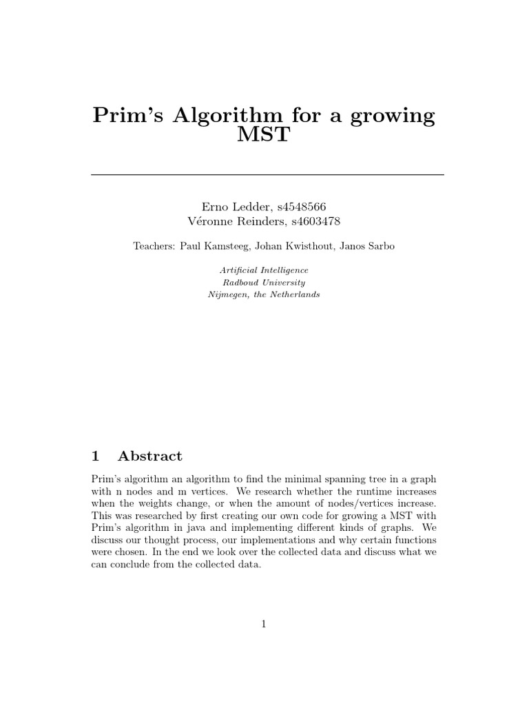 Prim's Algorithm For A Growing MST | PDF | Vertex (Graph Theory ...