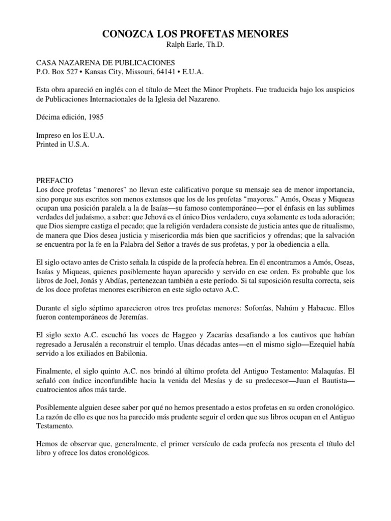 Conozca Los Profetas Menores Ralph Earle Th D Pdf Doce Profetas