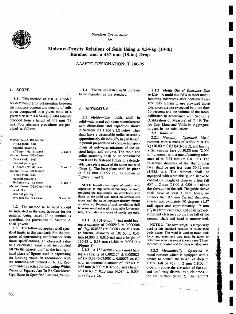 AASHTO T-180 - 95 - Modified Proctor PDF | PDF