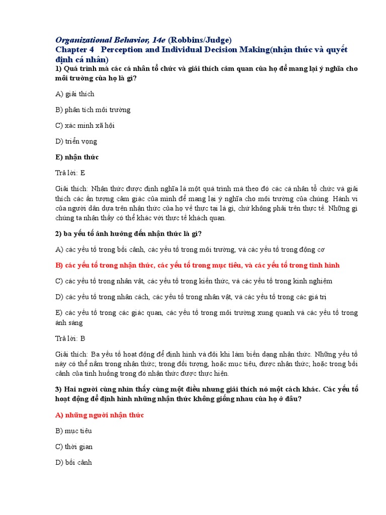 Organizational Behaviour Chapter 4 Test Bank Pdf