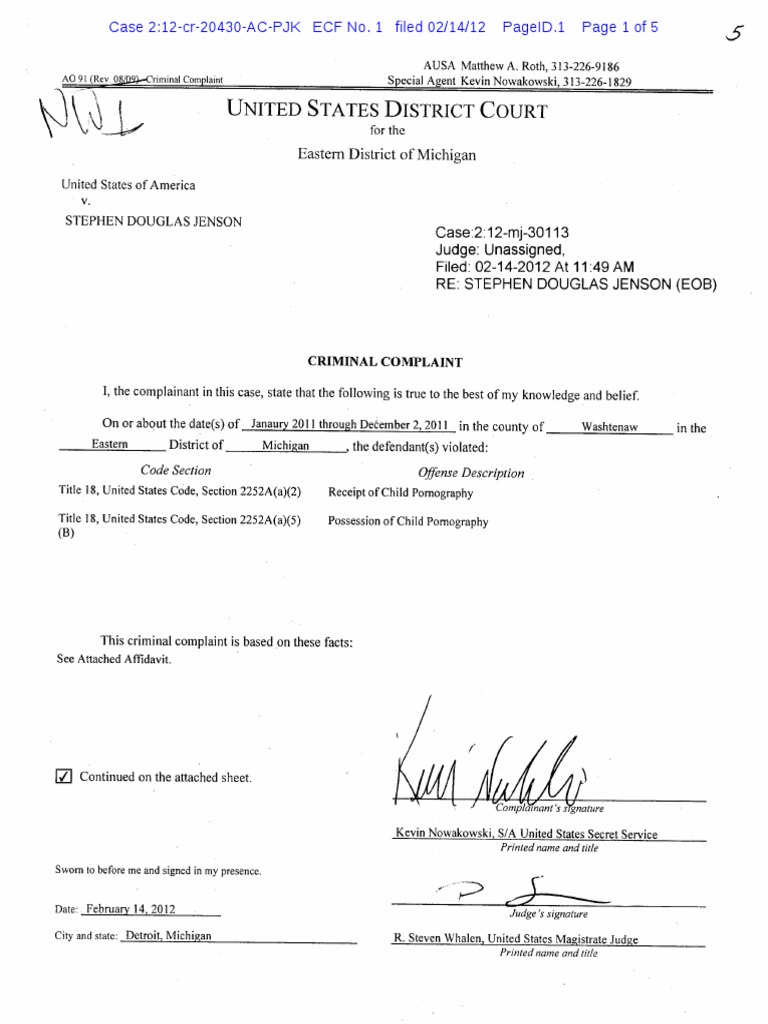 Stephen Jenson Case Filing Summary | PDF
